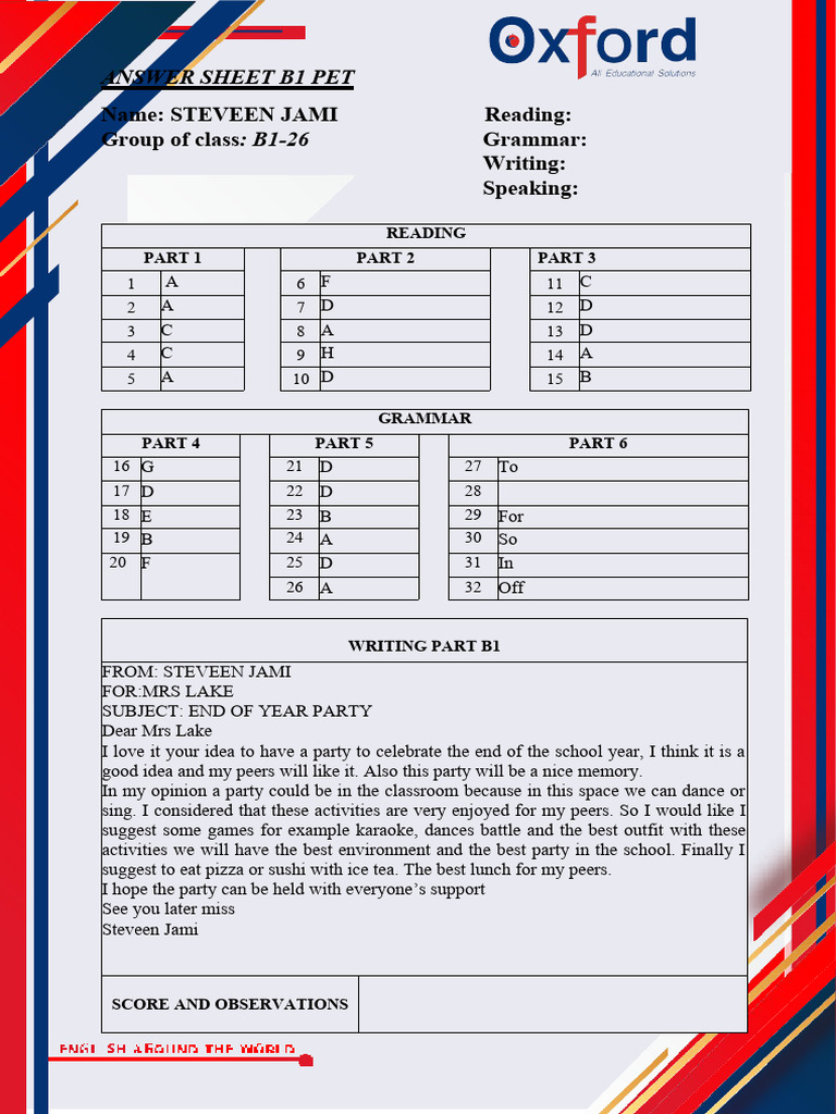 1 Pet Answer Sheet Simulator - Oxford | PDF | Learning | Cognitive Science
