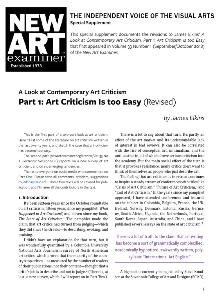 Art Criticism Is Too Easy - James Elkins | PDF | Aesthetics | Liberal ...