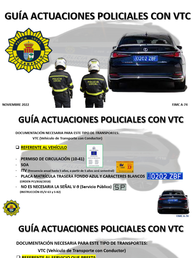 Guía Actuación Policial Con VTC Noviembre 2022 | PDF | Placa de matrícula del vehículo | Transporte