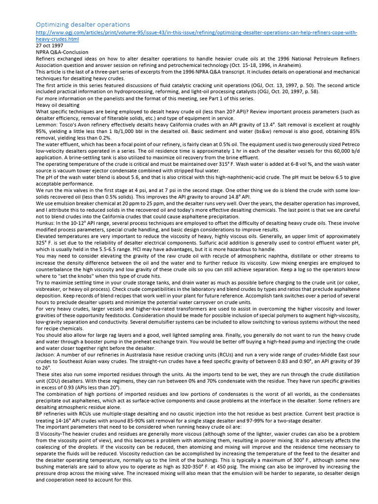 Heavy Crude Desalter Optimization Techniques | PDF | Petroleum | Oil ...