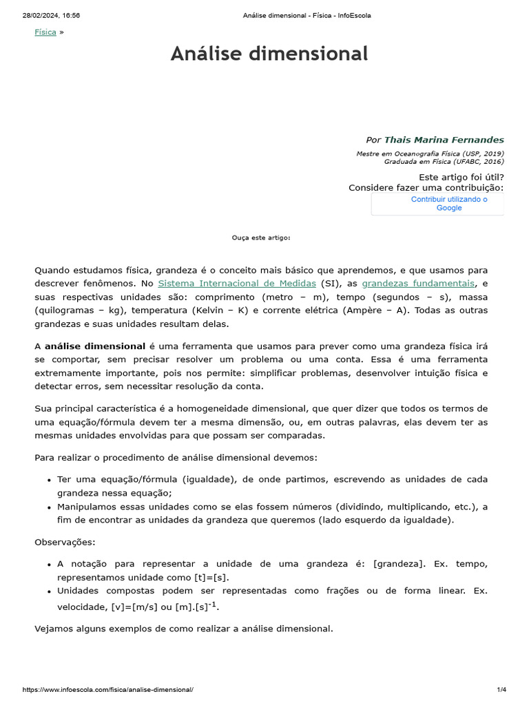 Análise Dimensional - Física - InfoEscola | PDF | Sistema internacional ...