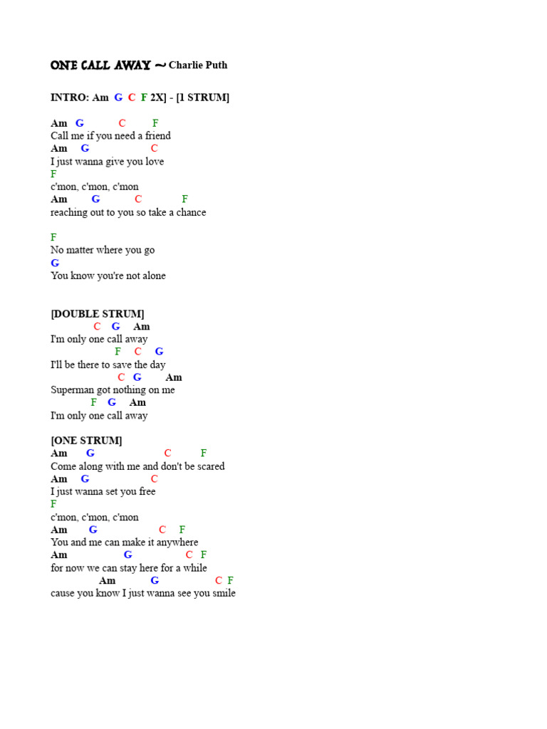 One Call Away Uku Chords | PDF