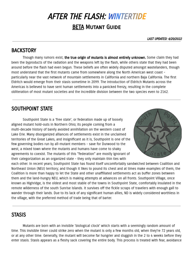 ATF - Wintertide BETA Mutant Guidelines | PDF | Zoology