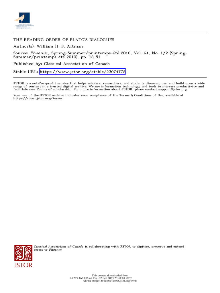 The Reading Order of Plato S Dialogues | PDF | Plato | Socrates