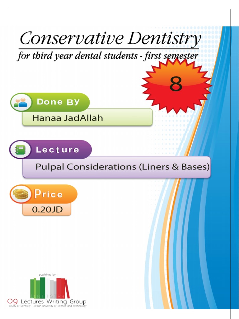 Lecture 8, Pulpal Considerations (Liners & Bases) | PDF | Dentin | Mouth