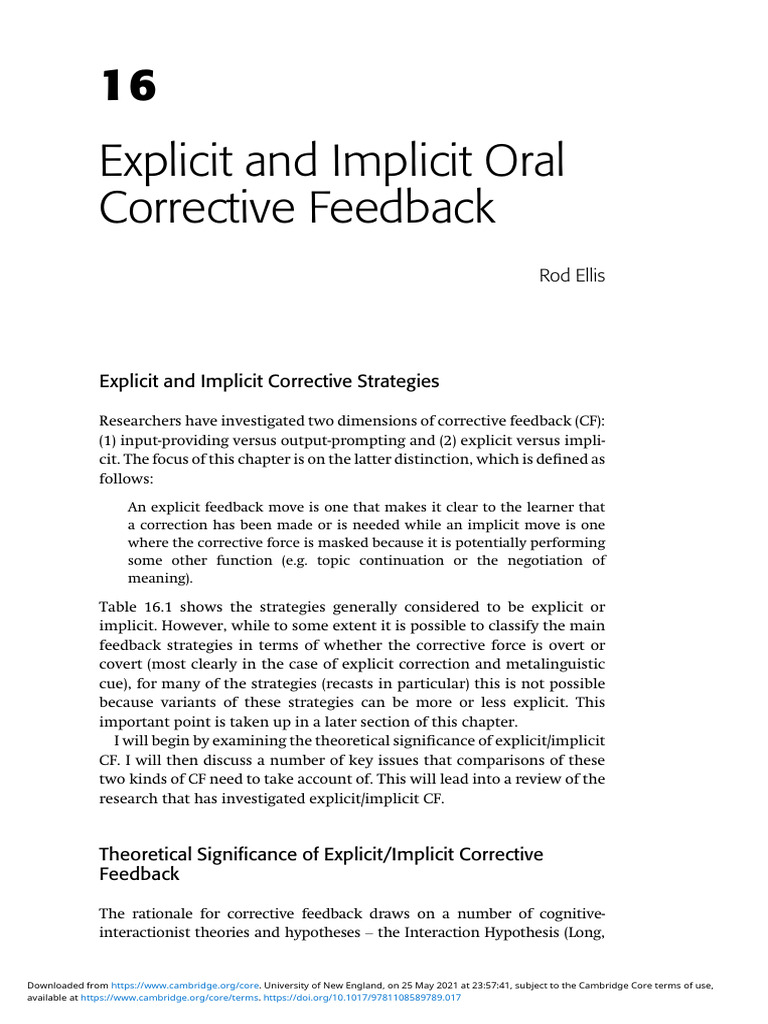 Explicit and Implicit Corrective Strategies | PDF | Learning | English As A Second Or Foreign ...