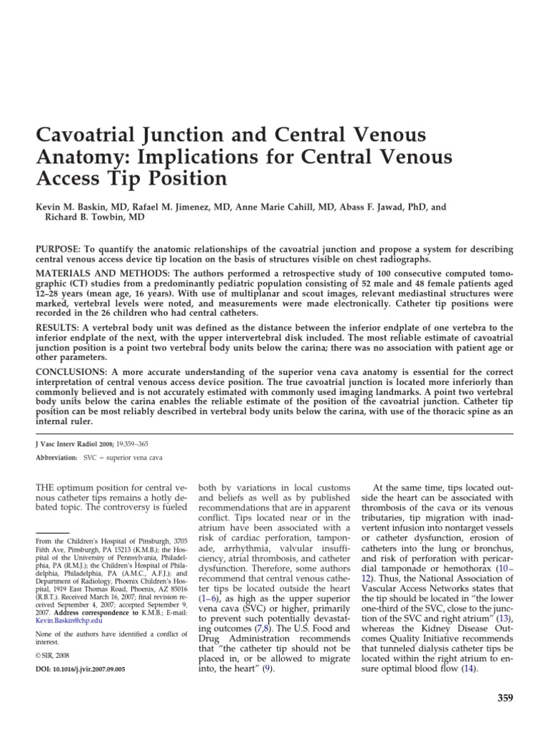 Cavoatrial Junction and Central Venous Anatomy: Implications For ...