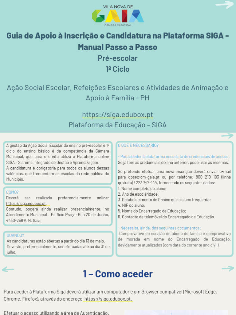 109 Guia de Apoio Ã Candidatura Na Plataforma SIGA 2024-2025 | PDF | Pré-escola