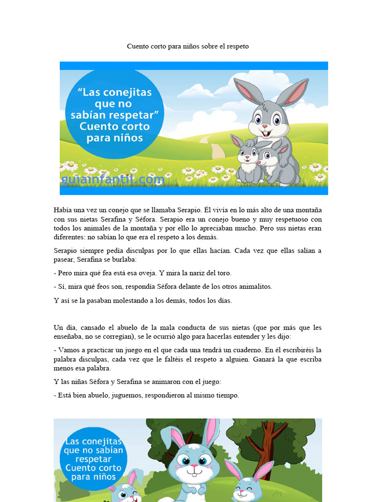 Cuento Corto para Niños Sobre El Respeto... | PDF