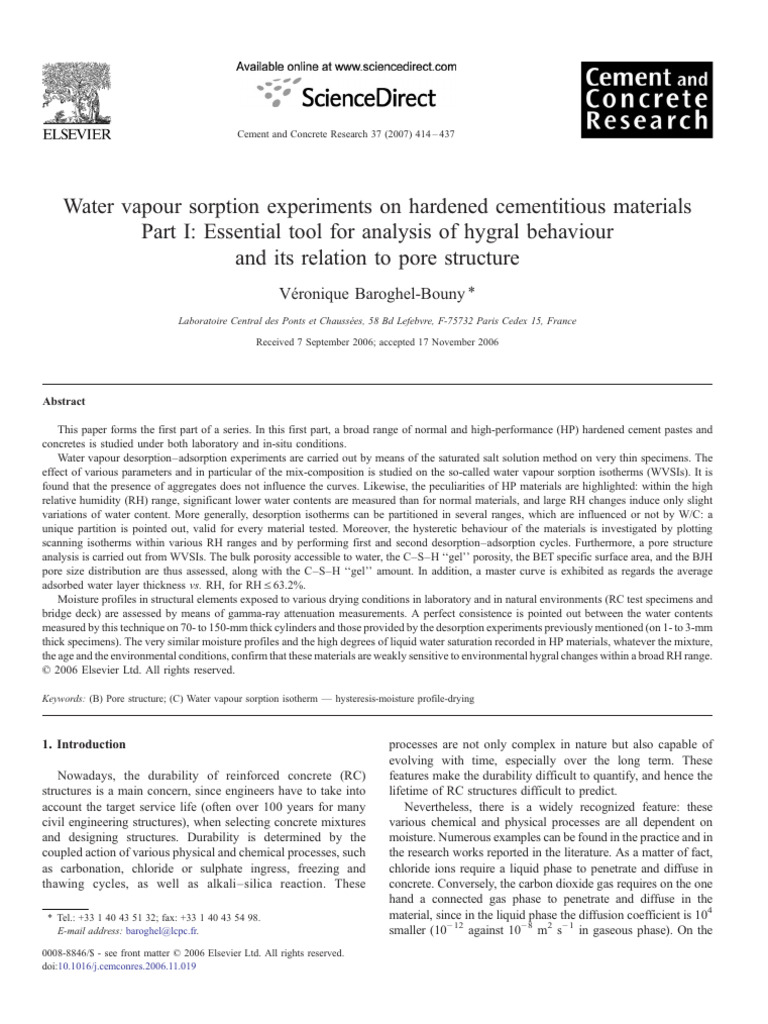 Baroghel-Bouny - 2007 - Water Vapour Sorption Experiments On Hardened Ceme 2 | PDF | Adsorption ...