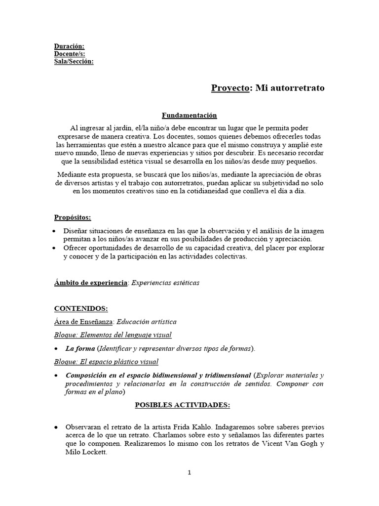 Proyecto Autoretrato | PDF | Pintura de retrato | Enseñando