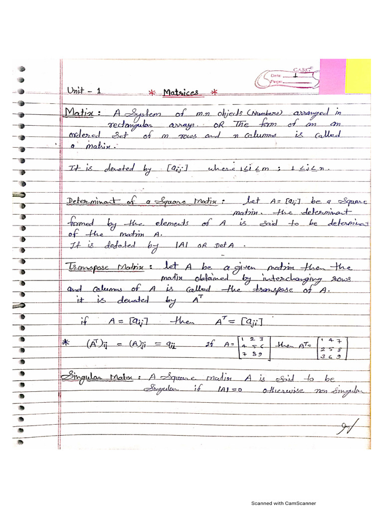 Unit-1 Matrices | PDF Unit-1 Matrices | PDF