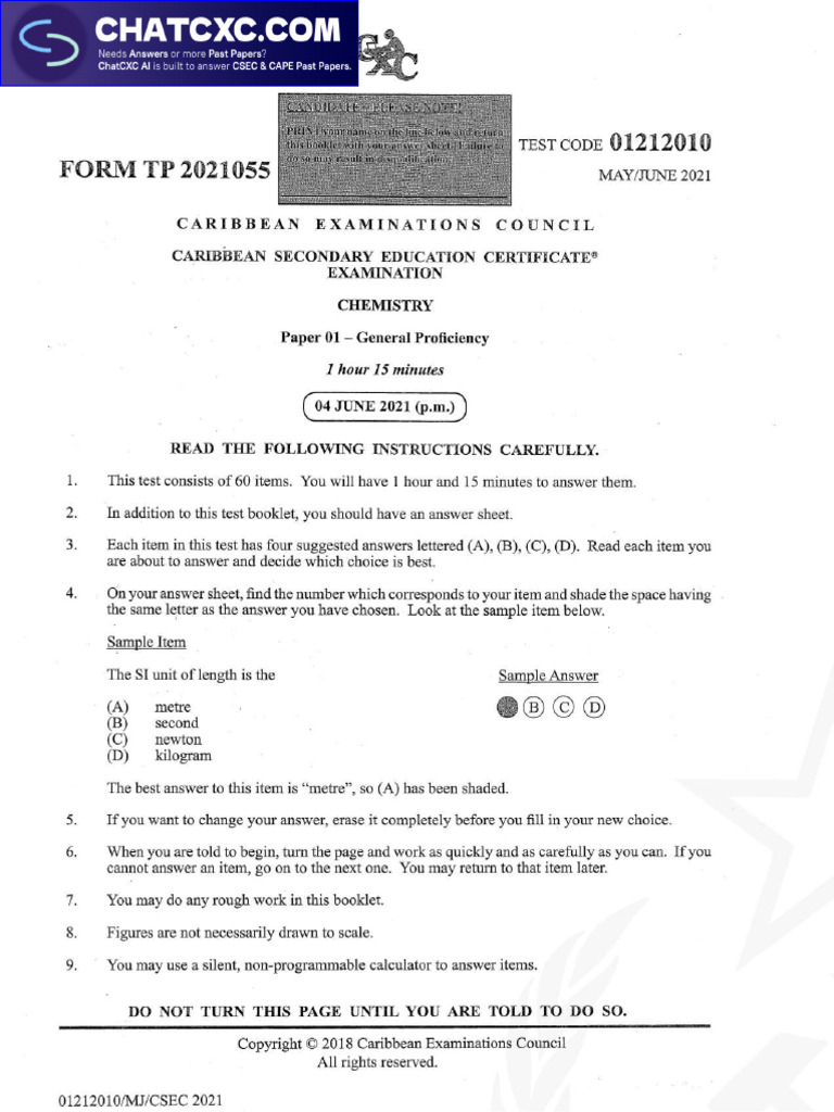 CSEC Chemistry P1 2021 | PDF