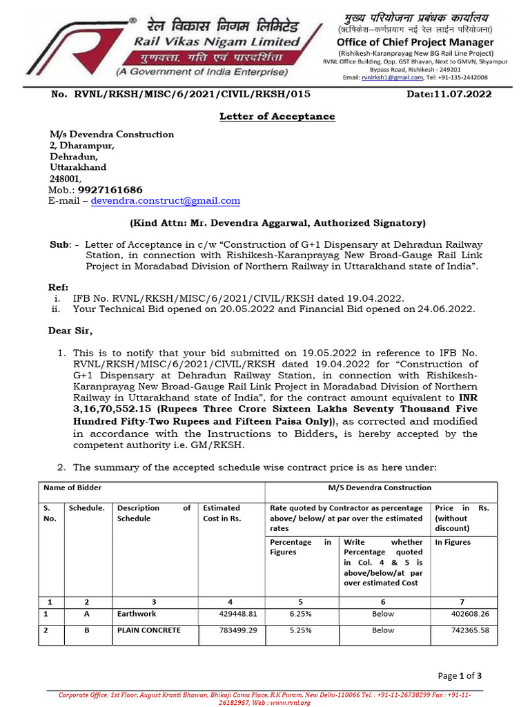 LoA RVNL RKSH MISC 6 2021 CIVIL RKSH 11 07 2022 | PDF | Guarantee ...