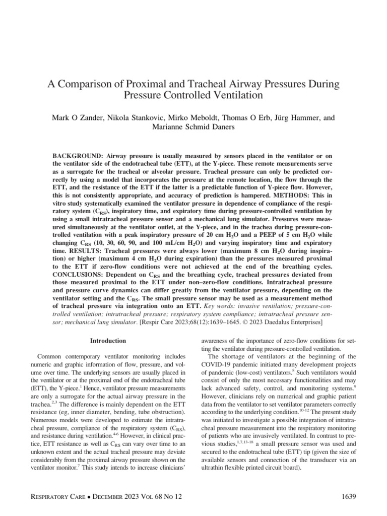 A Comparison of Proximal and Tracheal Airway Pressures During Pressure ...
