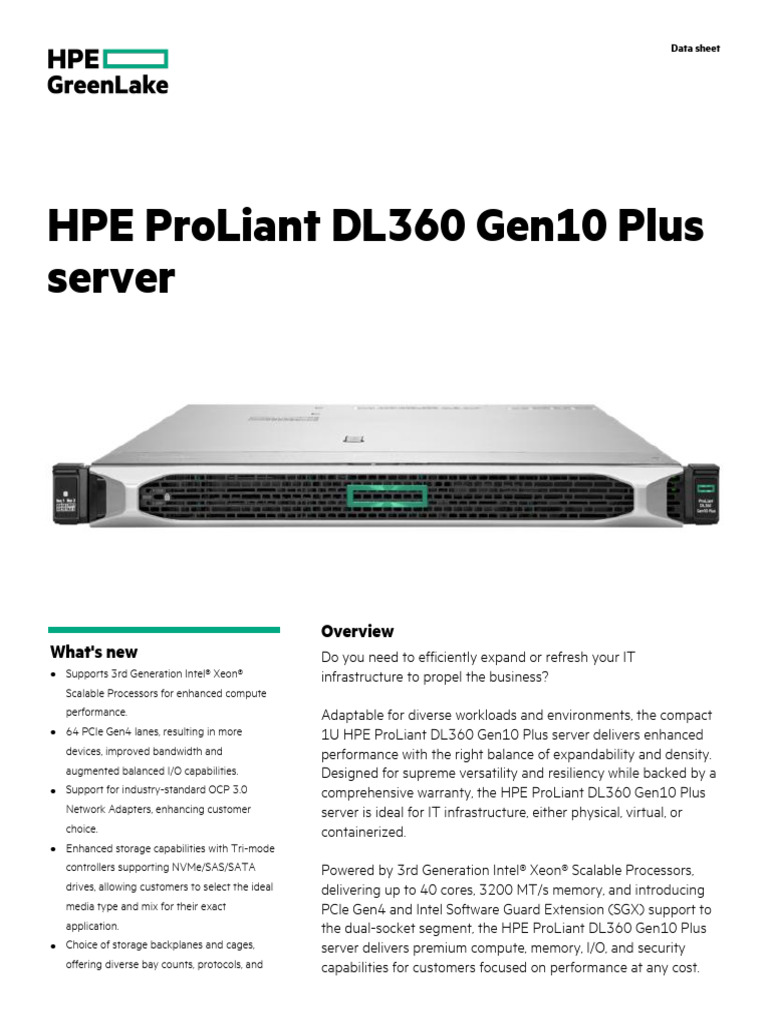 HPE ProLiant DL360 Gen10 Plus server-PSN1013291294USEN | PDF | Central ...
