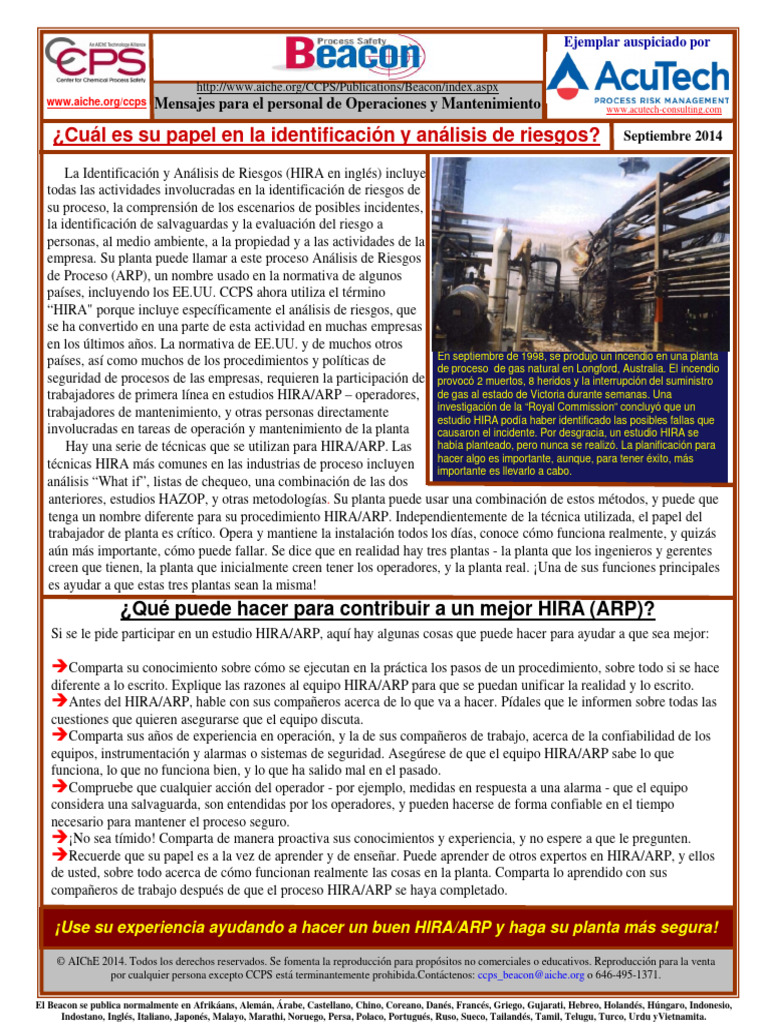 2014-09-Beacon-Spanish - Cual es su papel en los analisis de peligro de su planta | PDF