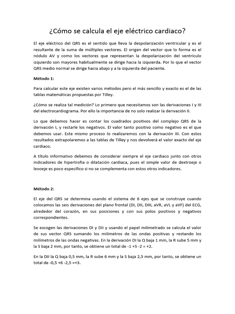 Cómo se calcula el eje eléctrico cardiaco con el ecg-1 | Descargar ...