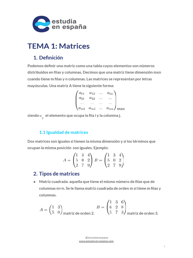 Tipos y Operaciones de Matrices | PDF | Matriz (Matemáticas) | Álgebra abstracta