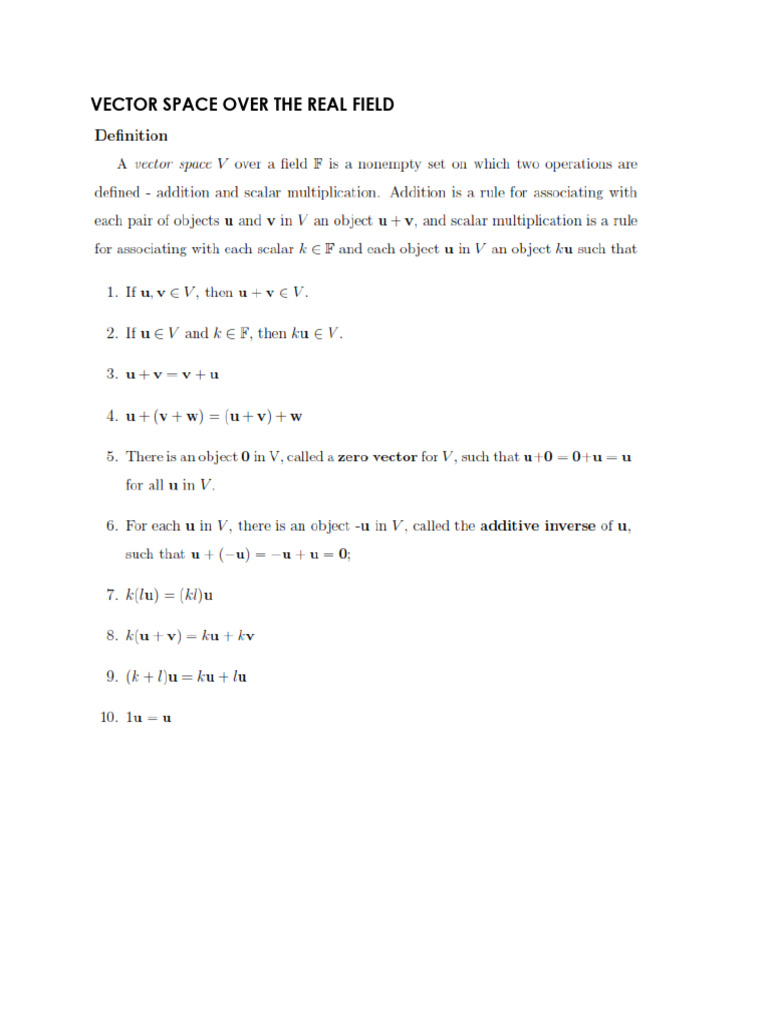 Lecture 1 MTH 204 Vector Space Over The Real Field | PDF