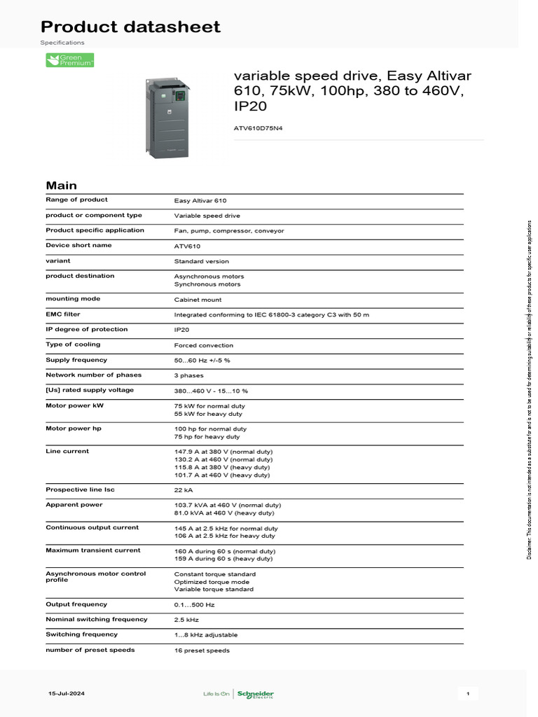 Altivar 610 Variable Speed Drive Specs | PDF | Relay | Electric Motor