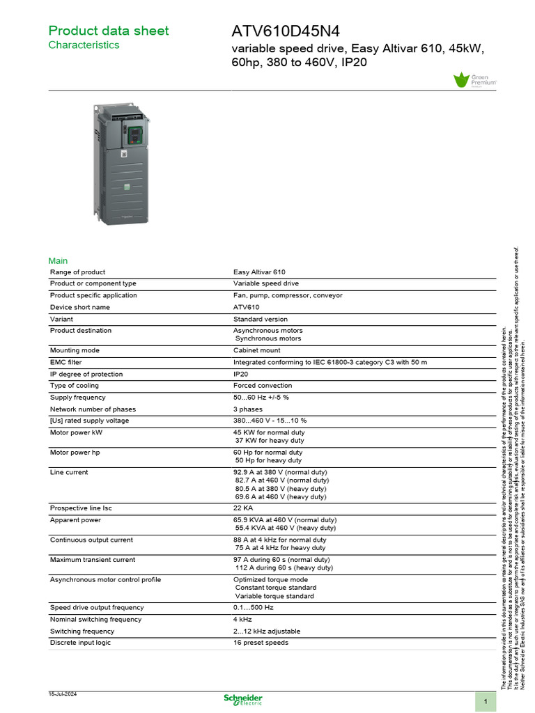ATV610D45N4 Variable Speed Drive Data | PDF | Relay | Analogue Electronics