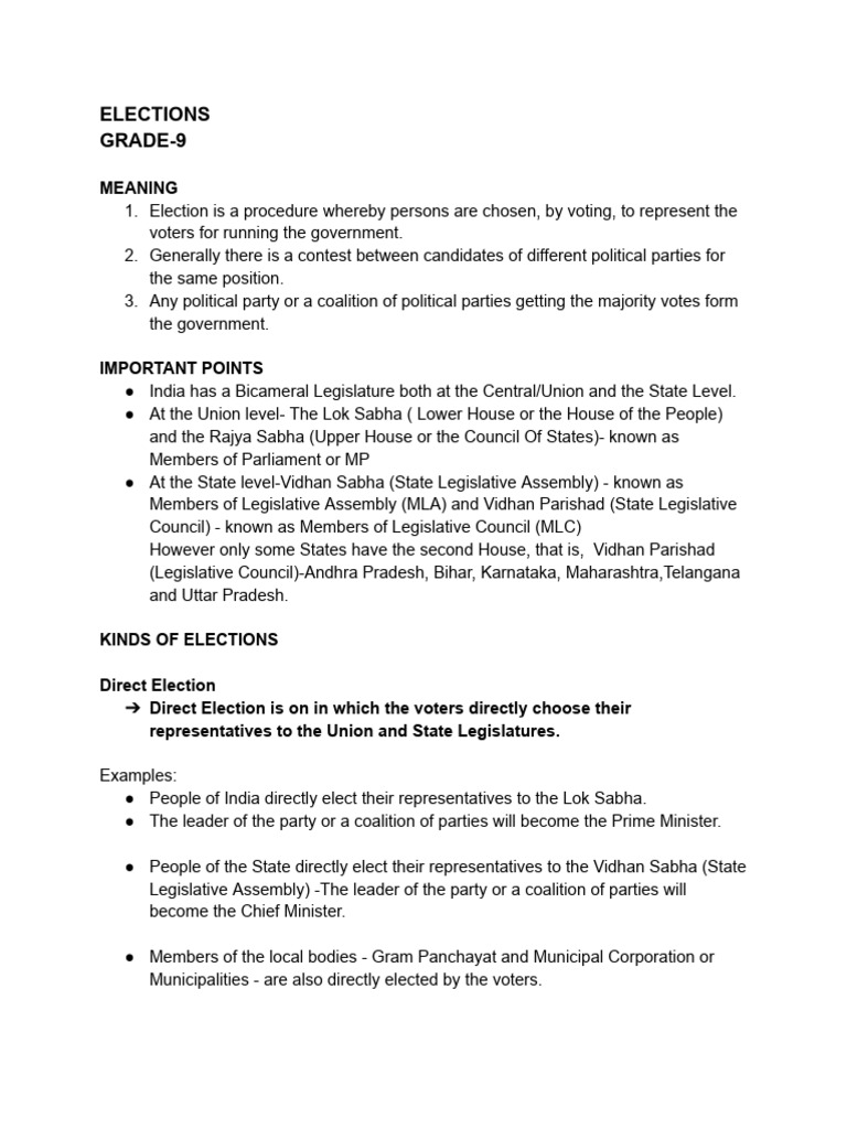 Grade-9-Civics-Elections-Key Points | PDF | Elections | Democracy