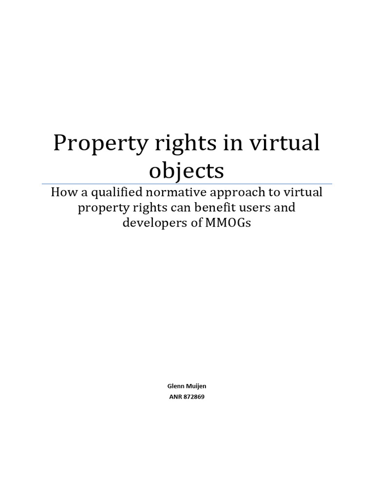 Property Rights in Virtual Objects | PDF | Virtual World | Property