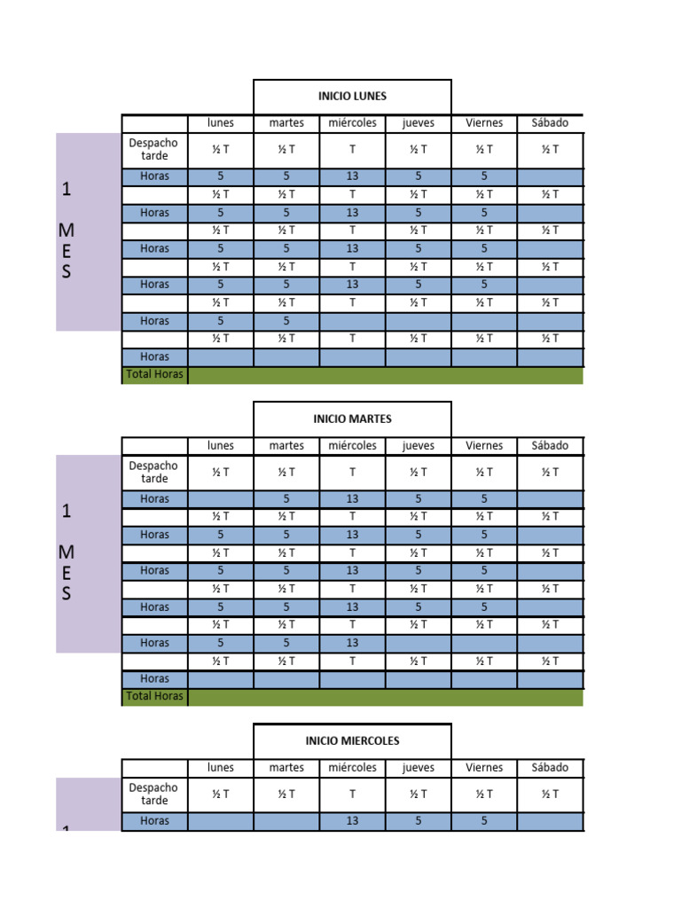 Calculo de Horas Ofi | PDF