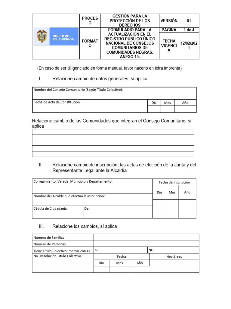 Anexo 15 Formulario para La Actualizacion en El Registro Publico Unico Nacional de Consejos ...
