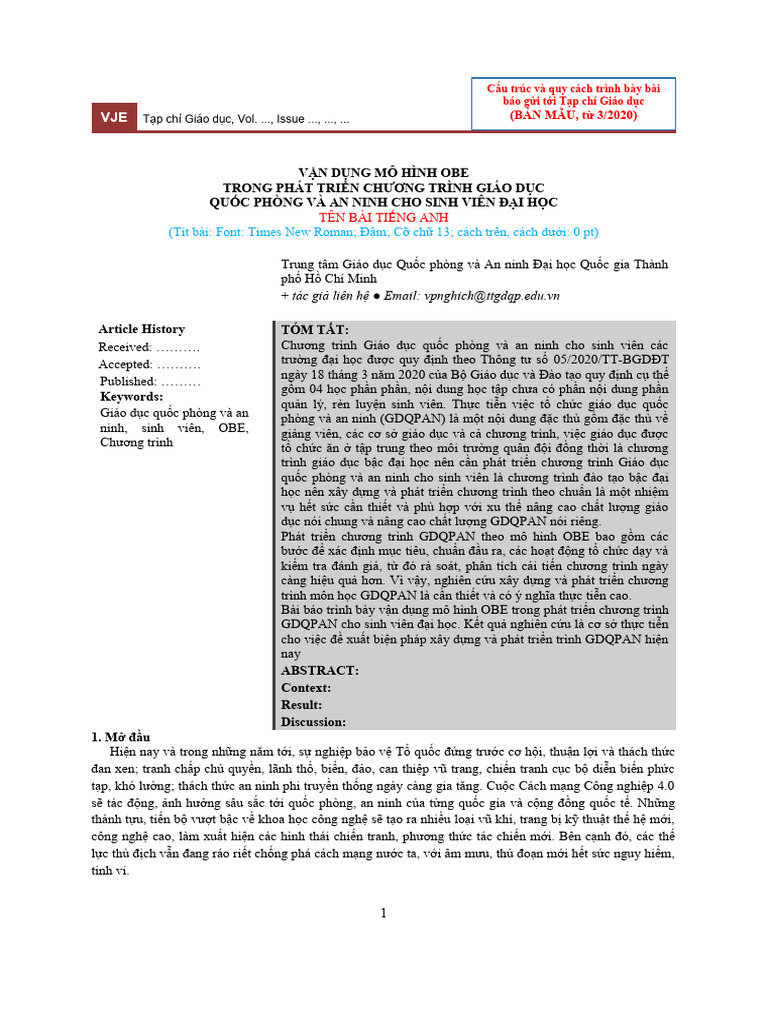 VẬN DỤNG MÔ HÌNH OBE - GDQP | PDF