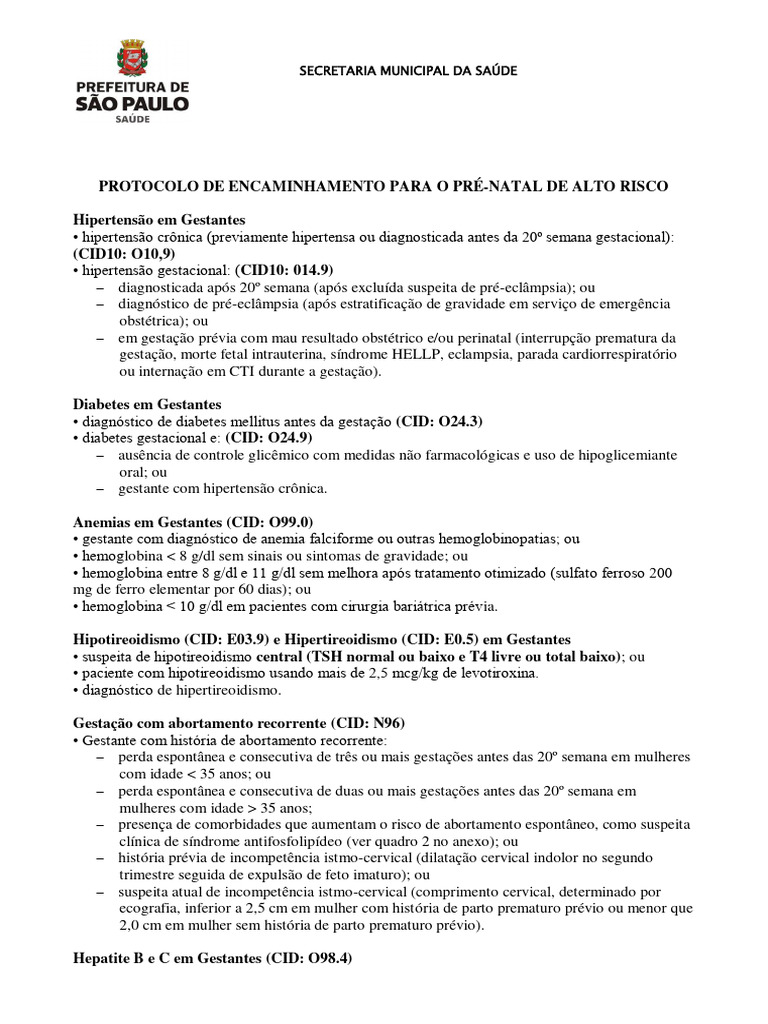 Protocolo de Encaminhamento para PN Alto Risco 2020 | PDF | Gravidez | Ciências da Saúde