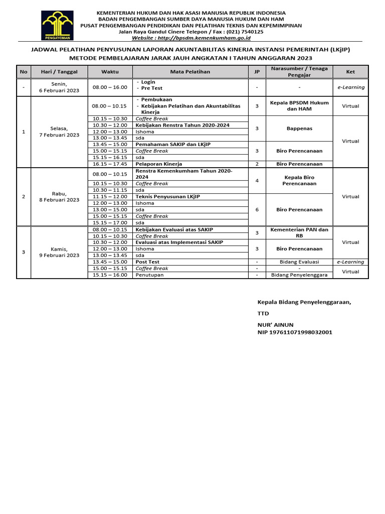 LKjIP-1-1. Jadwal LKjIP Angkatan I | PDF