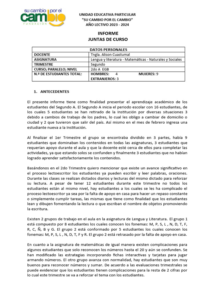 2do A JUNTA DE CURSO FORMATO | PDF | Maestros | Fonema