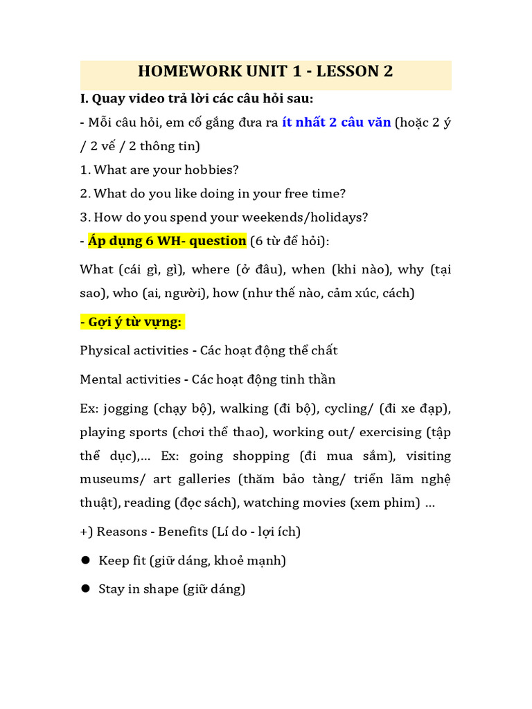 Homework Unit 1 - Lesson 2 | PDF