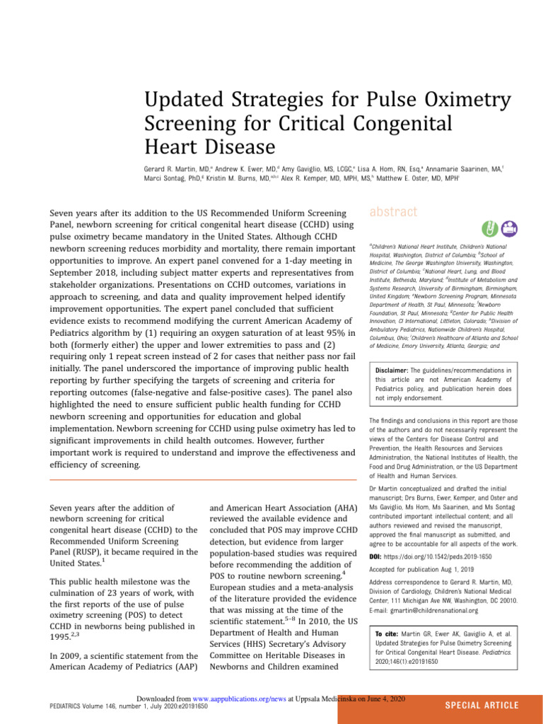 Updated Strategies For Pulse Oximetry Screening For Critical Congenital ...