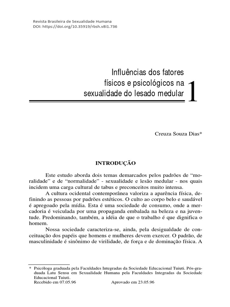 Influências Dos Fatores Físicos e Psicológicos Na Sexualidade No Lesado ...
