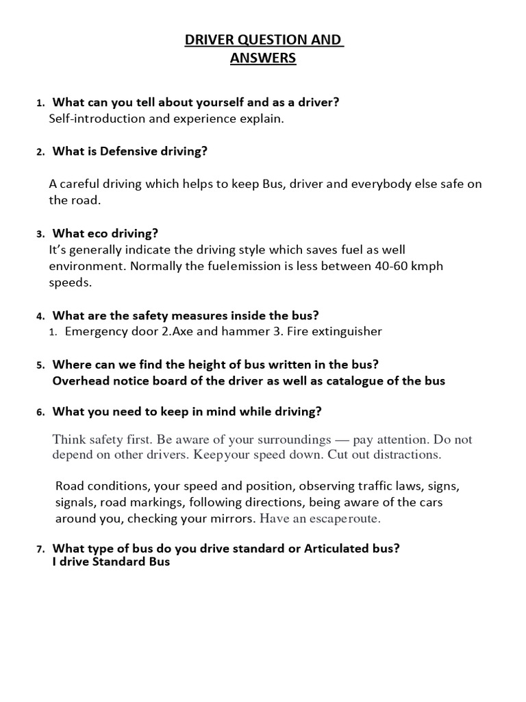 Bus Driver Interview Q&A Guide | PDF | Driving | Traffic