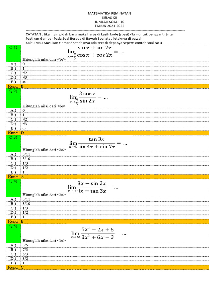 SOAL PAS Matematika Peminatan Kelas XII | PDF | Metode & Bahan Ajar