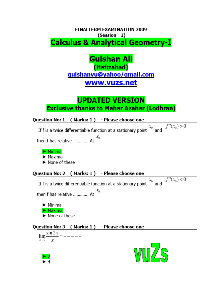 MTH101 Paper 6 - Final Term Solved Paper UPDATED | PDF