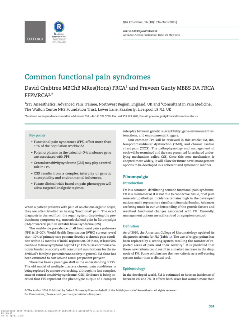 Common Functional Pain Syndromes Explained | PDF | Irritable Bowel ...