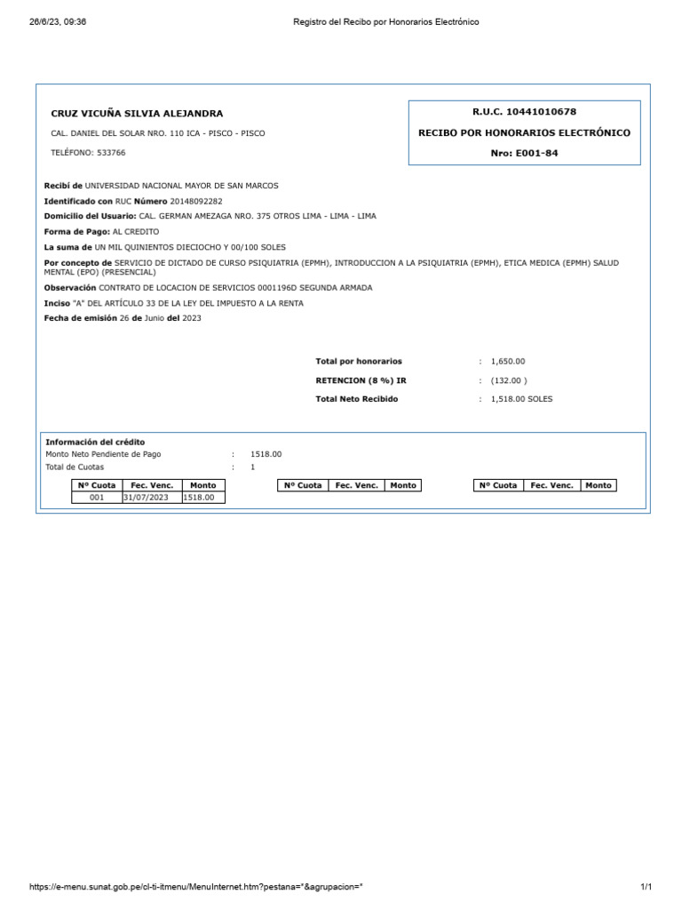 SUNAT - Menú SOL Junio Dra Silvia | PDF