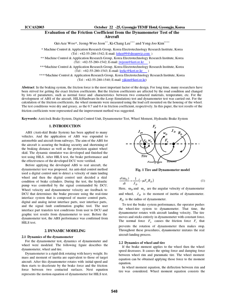 Evaluation of The Friction Coefficient From The Dynamometer Test of The ...
