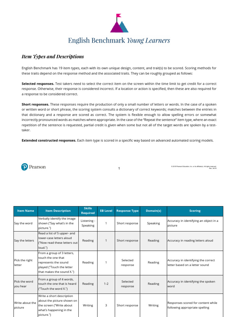 English Benchmark Young Learners - Item Types | PDF | English Language ...
