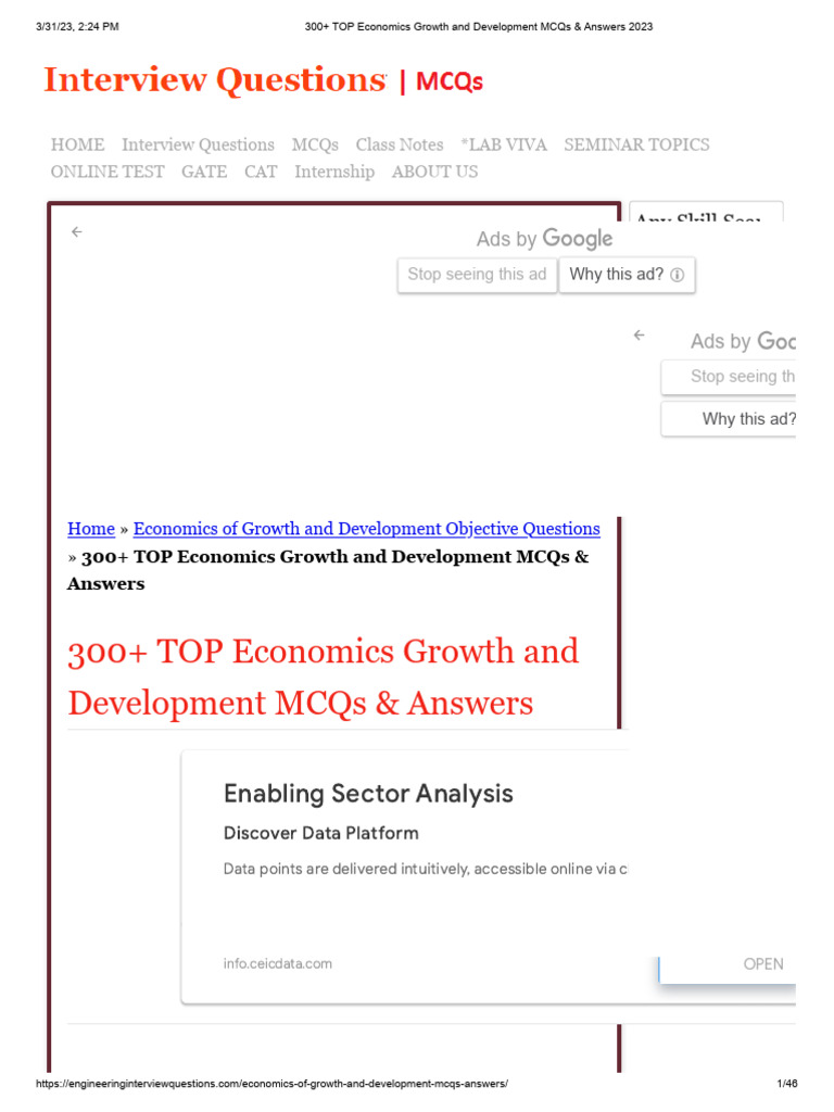 300+ TOP Economics Growth and Development MCQs & Answers 2023 | PDF | Economic Growth | Taxes
