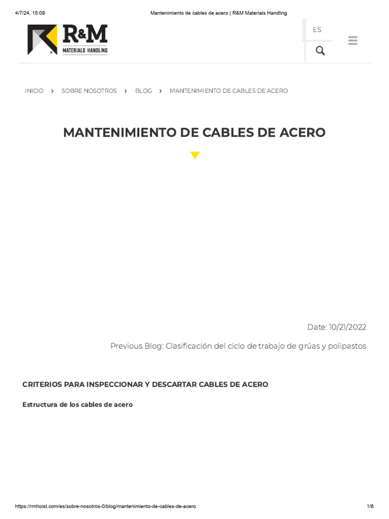 Mantenimiento de Cables de Acero - R&M Materials Handling | PDF | Acero