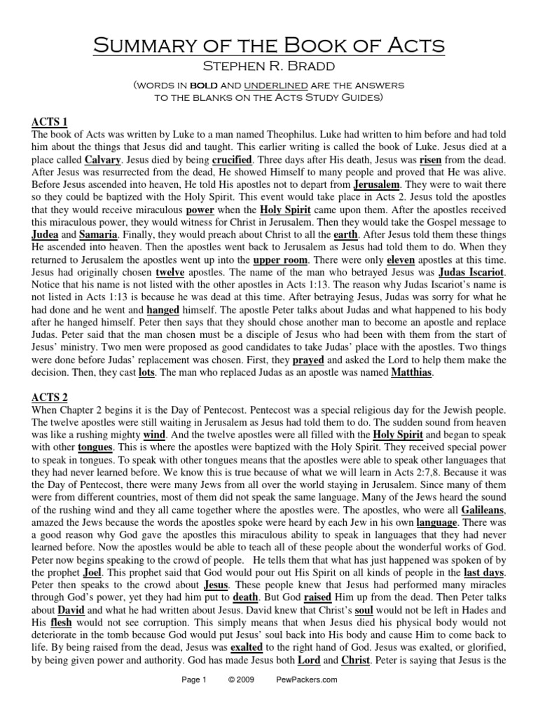 Acts Summary | PDF | Paul The Apostle | Jesus