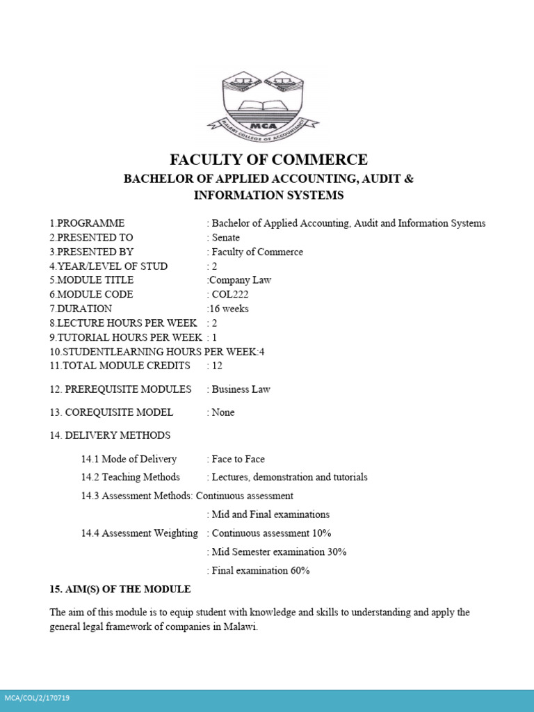 Col 222-Module Outline 170719 | PDF | Teaching Method | Lecture