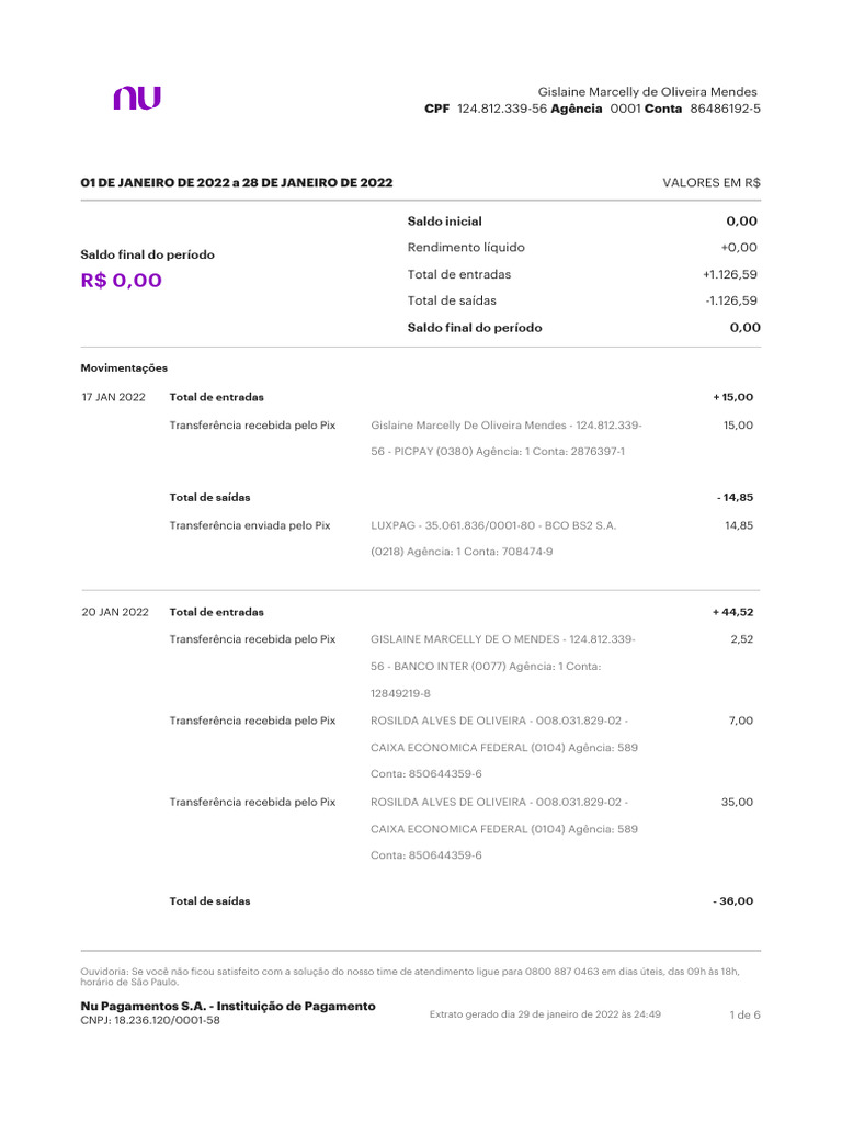 Extrato Bancário de Gislaine Mendes | PDF | Bancos | Serviços financeiros