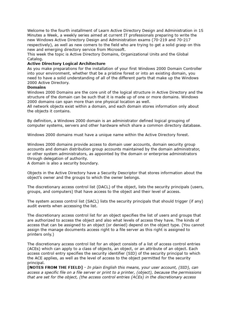 04active Directory Domains, Organizational Units and The Global Catalog ...